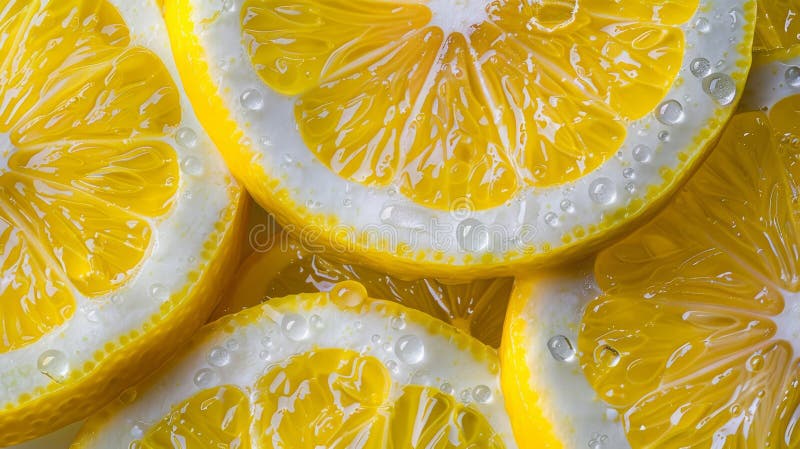 Detailed Close Up of a Fresh Lemon Slice Showing Visible Juice and ...