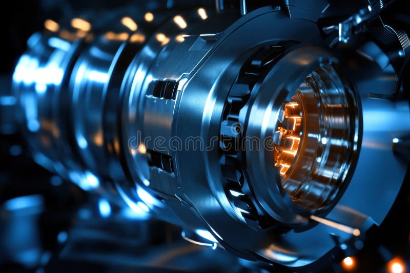 Detailed Close-up of a Futuristic Mechanical Component with Glowing ...