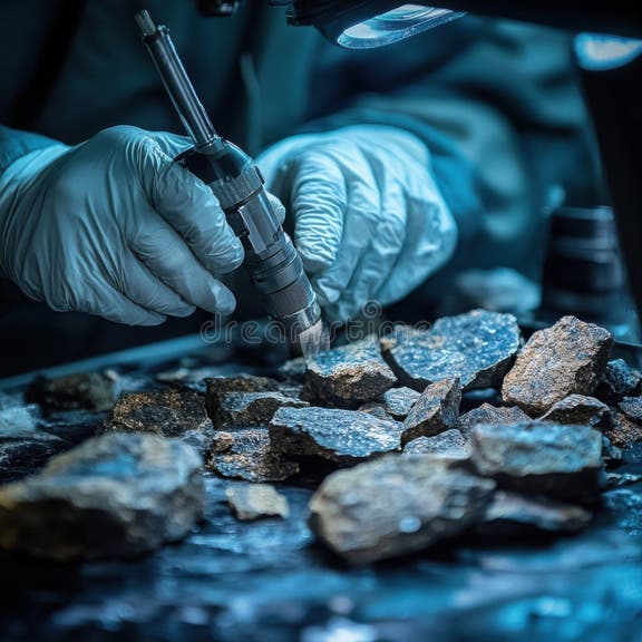 Detailed Close-Up of Geologist Analyzing Rock Samples in Laboratory ...