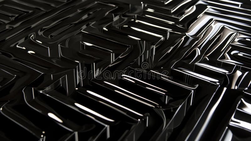 Close-up of Glossy Black Maze Pattern with Fluid Reflections Stock ...