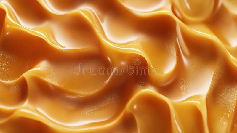 Detailed Close-up of Golden Caramel Drizzle Forming Intricate Patterns ...