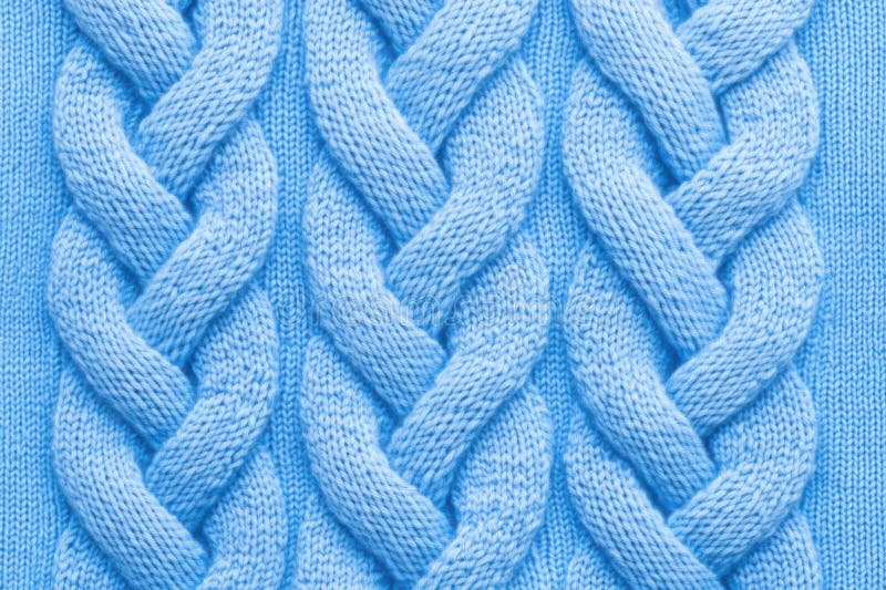 Close-up View of Hand-knitted Blue Cable Knit Fabric Featuring ...