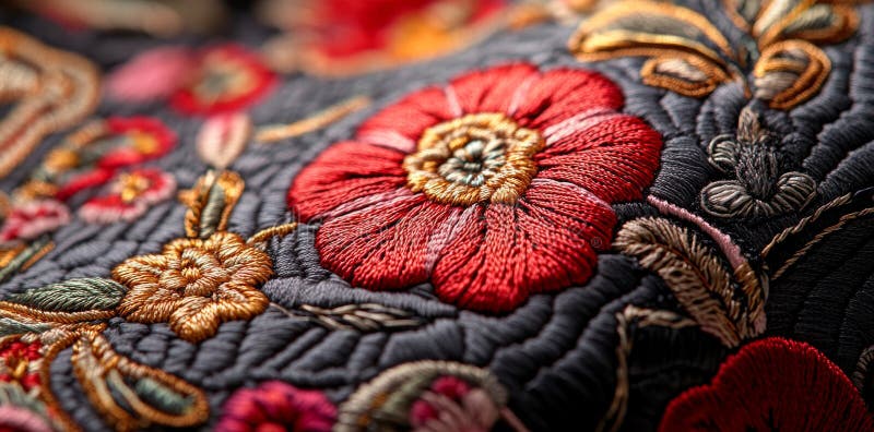 Detailed Close-up of High-resolution Embroidered Fabric Showcasing Fine ...