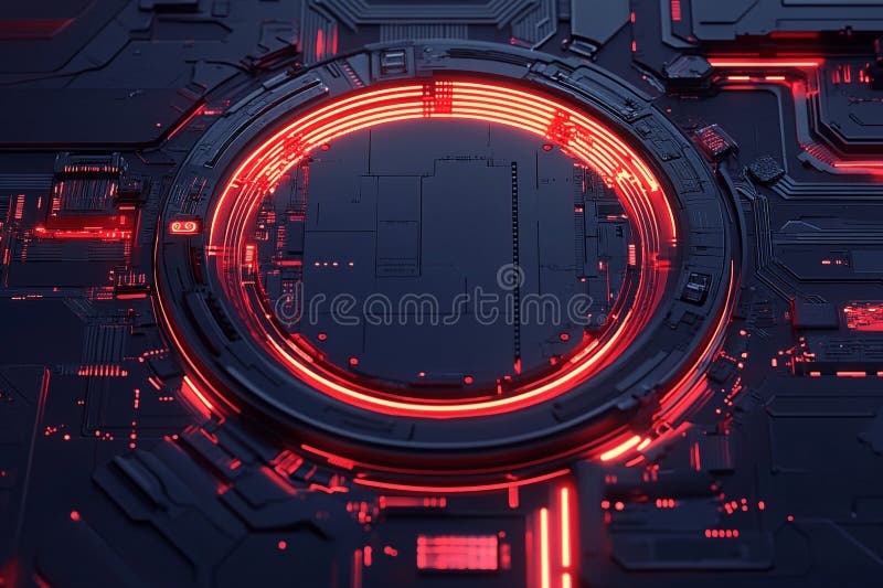 Futuristic Circuit Board Design with Glowing Red Elements and Intricate ...