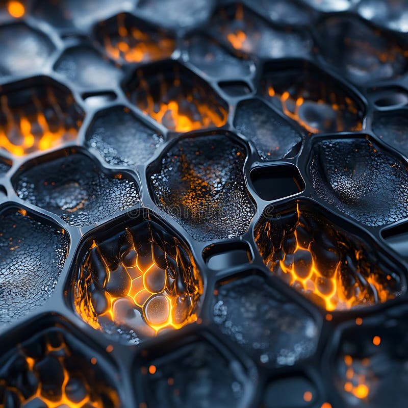 Detailed Close-Up of Honeycomb Texture with Glowing Elements Stock ...