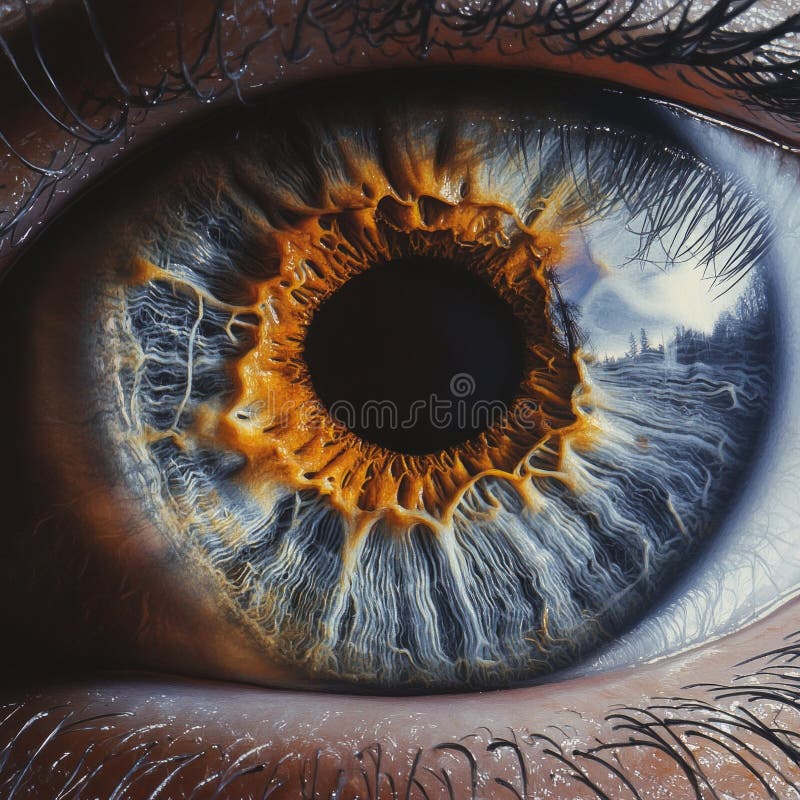 Close-up of a Human Eye with Striking Orange and Blue Iris Patterns ...