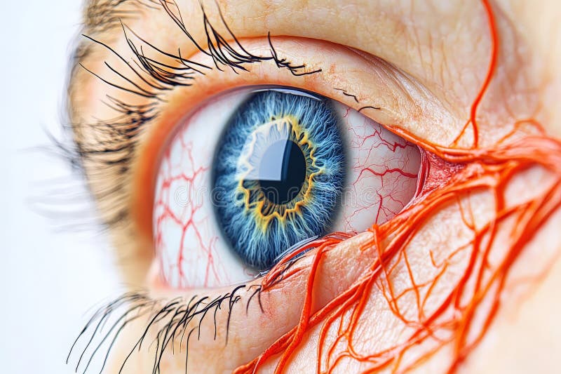 Detailed Close Up of a Human Eye with Intricate Veins and Reflections ...