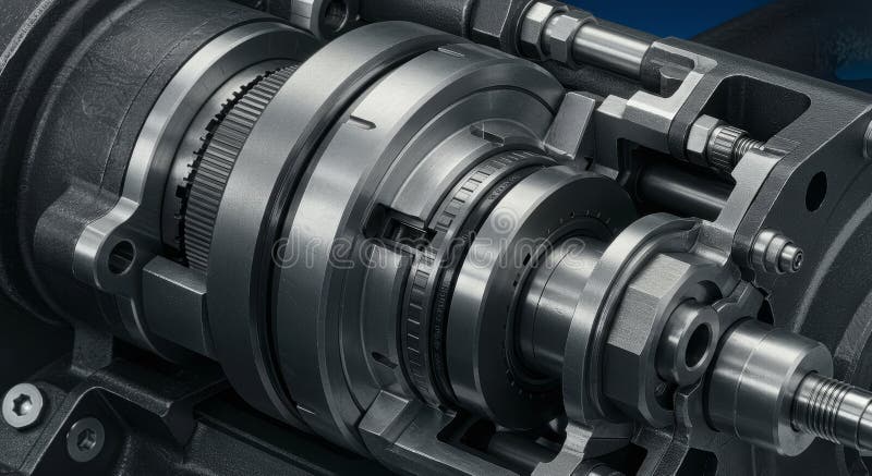 Detailed Closeup of Hydraulic Coupling System Components Precision ...