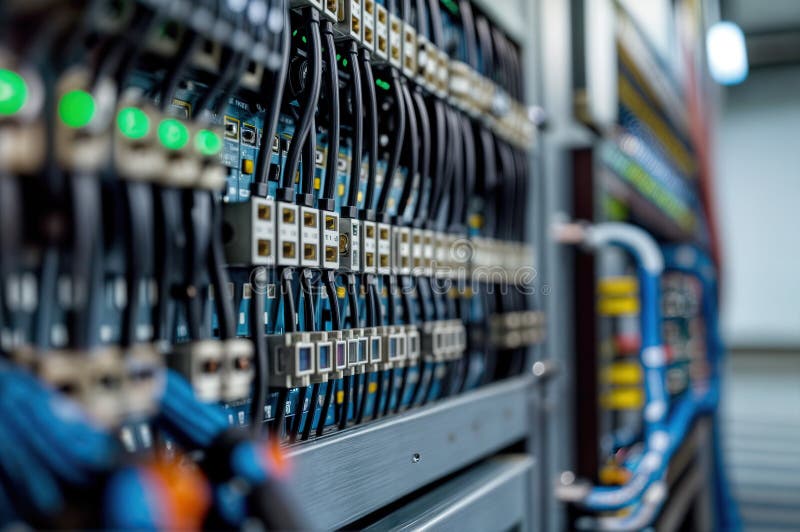 Close-up of Electrical Panel with Various Wires and Components Stock ...