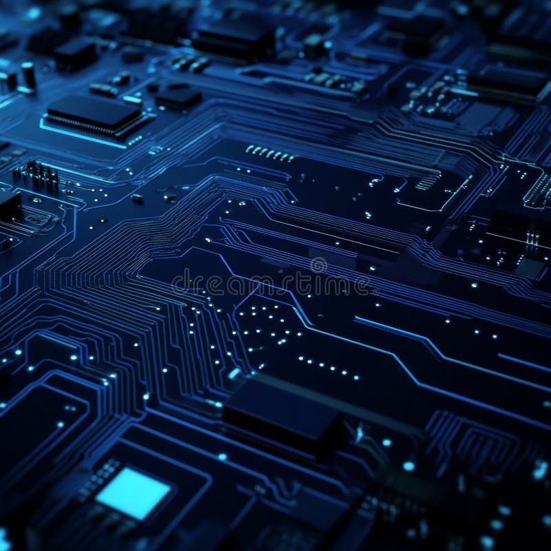 Close Up View Electronic Circuit Board Blue Patterns Microchips Stock ...