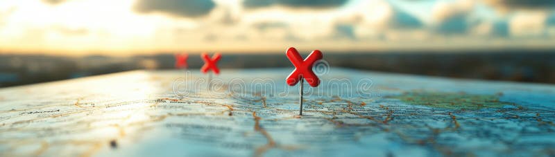 A Detailed Close Up Image of a Map Featuring Multiple Pins on it Stock ...