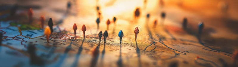 A Detailed Close Up Image of a Map Featuring Multiple Pins on it Stock ...