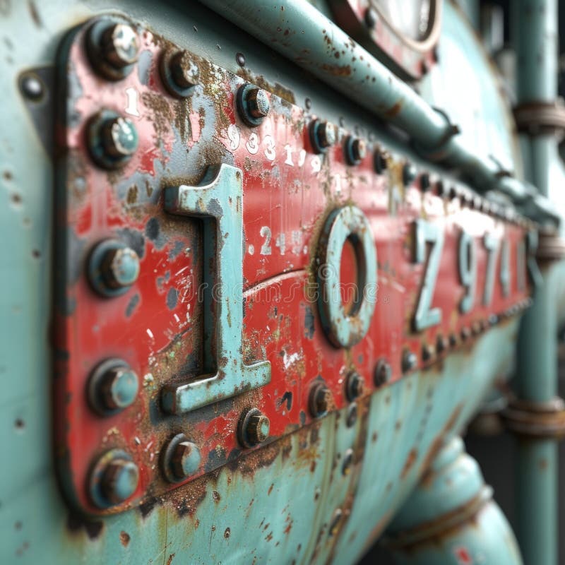 Detailed Close-up of Intricate Iron Numbers on a Mysterious Machine ...