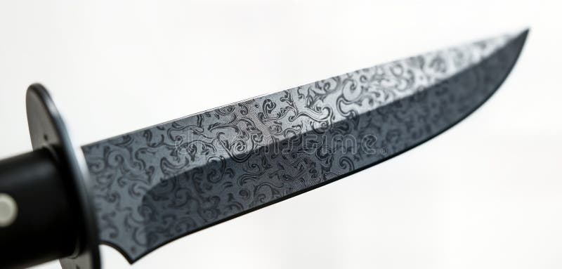 Detailed Close-up of Knife Blade on White Background. Ornate Decorative ...