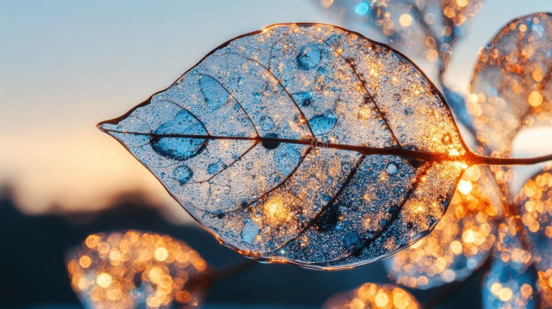 A Detailed Close-up of a Leaf Adorned with Droplets of Water. Stock ...