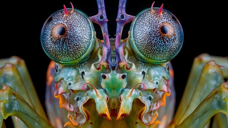 Detailed Close Up of a Mantis Shrimps Vividly Colored Compound Eyes and ...