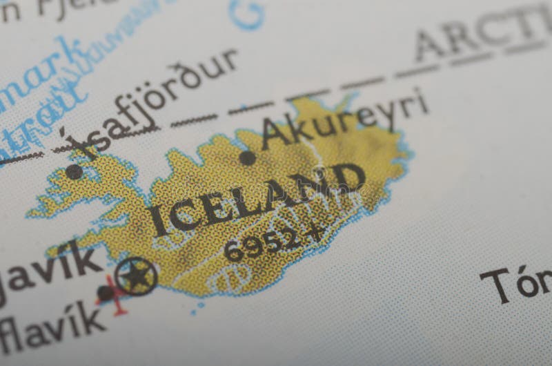 Detailed Close-Up Map Section of Iceland with Geographic Features Stock ...