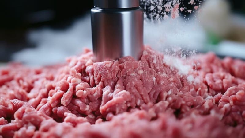 A Detailed Close-up of Meat Being Processed through a Meat Grinder ...
