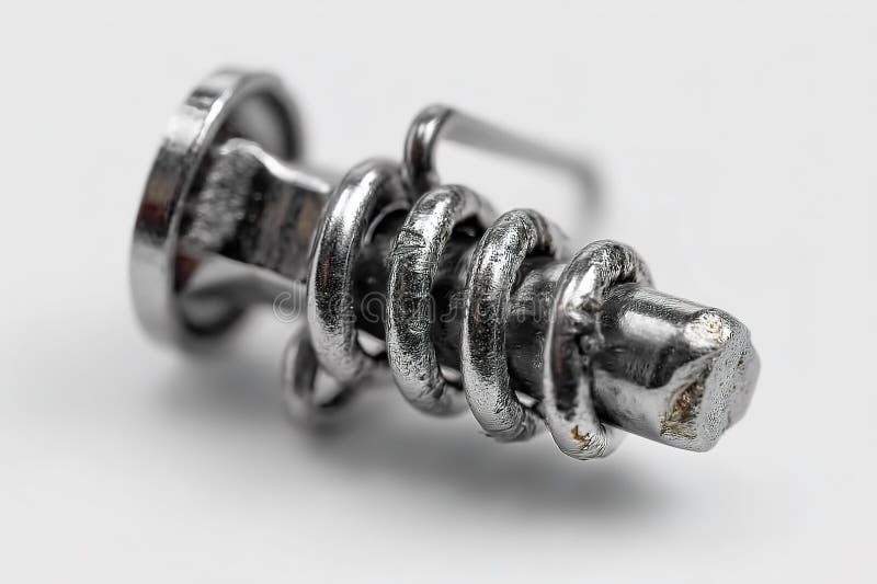 Detailed Close-up of a Metallic Coil Spring Fastener on a Neutral ...
