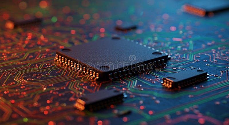 A Detailed Close-up of a Microchip on a Circuit Board. the Central ...