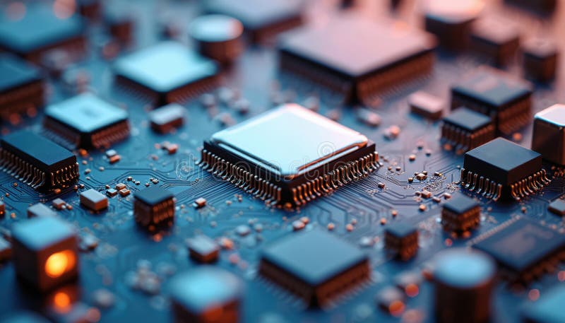 Detailed Close-up of Microchips with Wireless Circuit Elements, Cutting ...