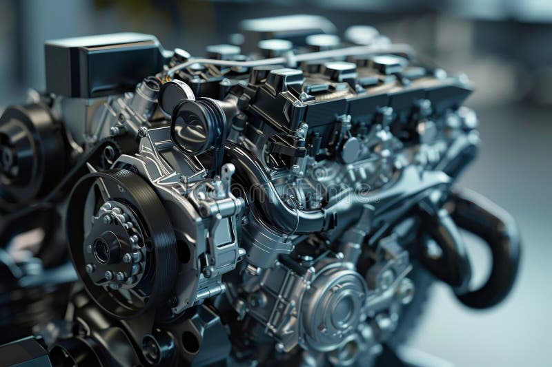 Detailed Close Up of Modern Car Engine Concept in High Quality Cutaway ...