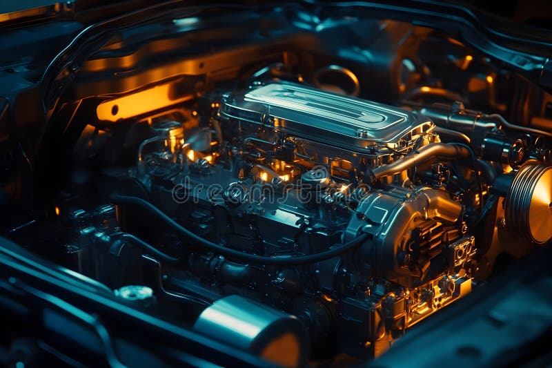 Detailed Close-up of a Modern Car Engine with Metallic Components and ...