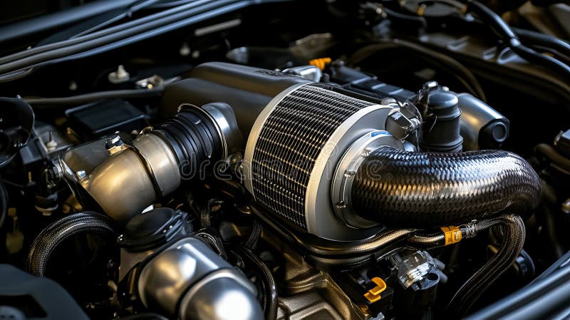 Detailed Close-Up of a Modern Car Engine with Performance Components ...