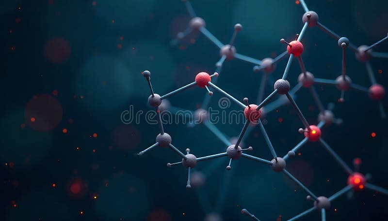 A Detailed Close Up of a Molecule Structure with Red and Gray Atoms on ...