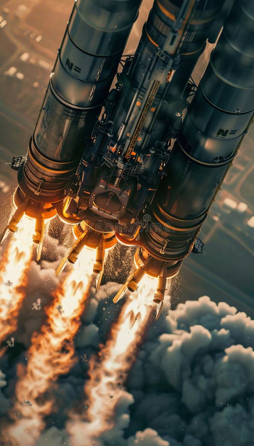 Detailed Close Up Perspective of Powerful Rocket Engines during an ...