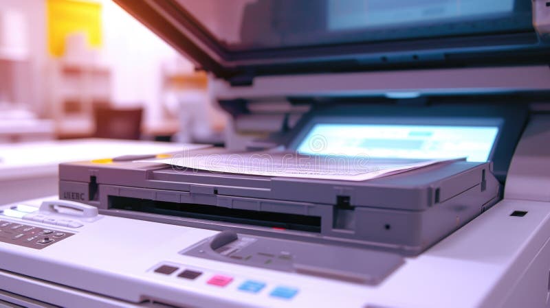 A Detailed Close-up of a Printer on a Desk. this Image Can Be Used for ...