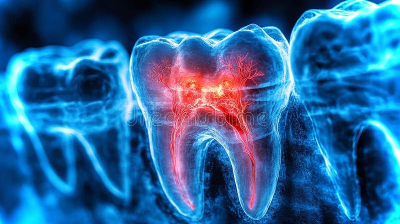 Detailed Close-up X-ray of a Human Tooth Showing Inner Structures and ...