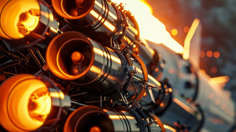 Detailed Close Up of Rocket Engines at Launch, Showing Powerful ...