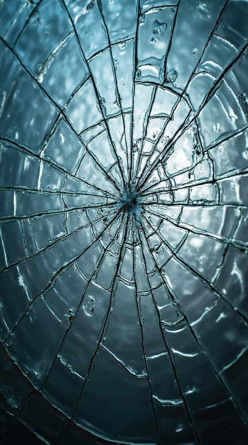 Shattered Glass Window with Intricate Cracks Radiating Outward Stock ...