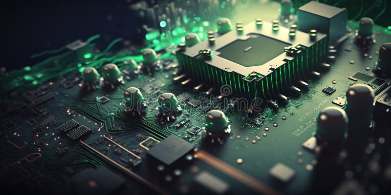 Green Motherboard Close-Up with Processor, Bokeh Effect Stock ...