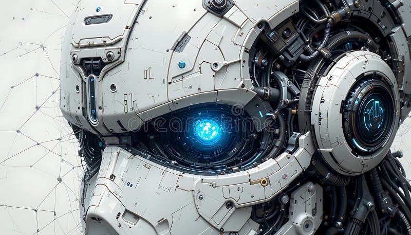 Mechanical Head with Glowing Eye in Futuristic Technology Close-up ...
