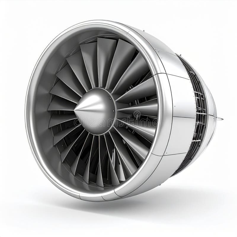 Detailed Close Up of Silver Jet Engine on White Background Stock ...