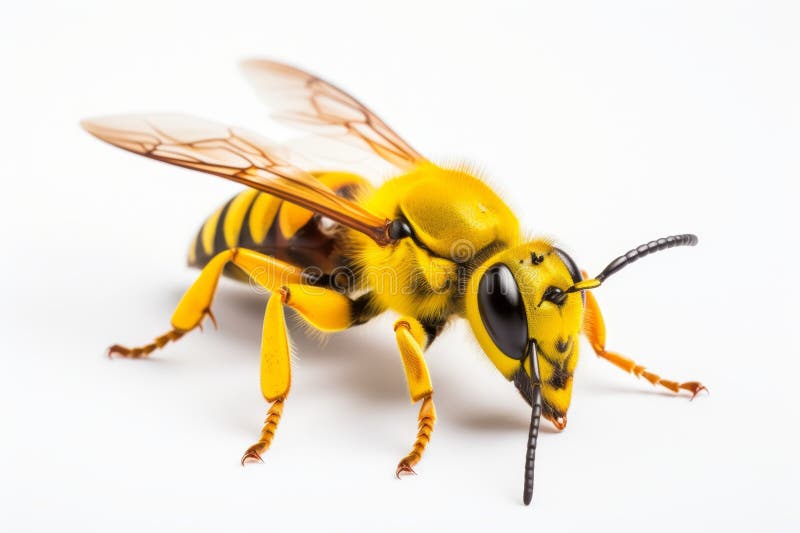 Detailed Close Up of a Single Bee with Vibrant Colors on a Plain White ...
