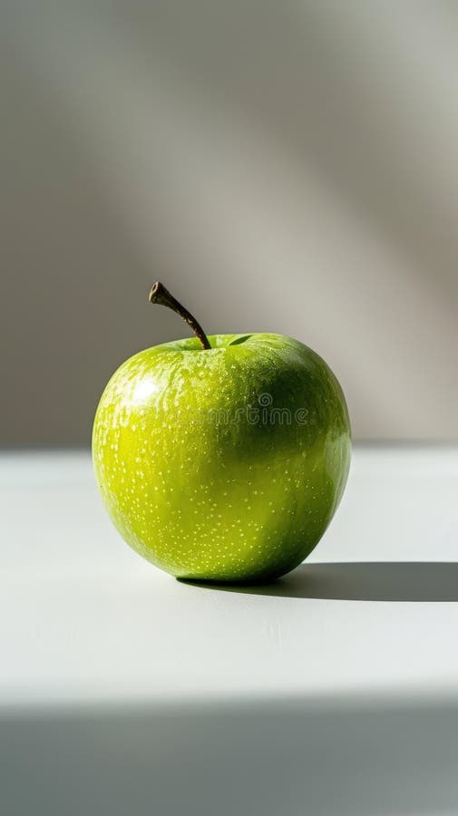 Detailed Closeup of a Single Green Apple on a Plain White Surface ...