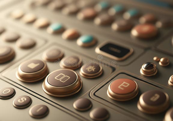 Close-up of a Modern Control Panel with Various Buttons and Functions ...