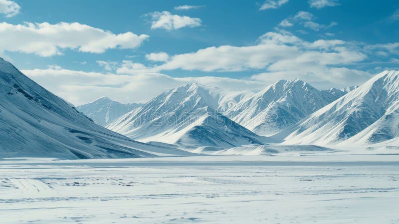 Detailed Close Up of Snowy Mountains with Intricate Features Under Blue ...