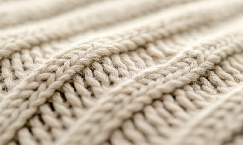 Detailed Close-up of a Soft, Cream-colored Knitted Wool Fabric ...
