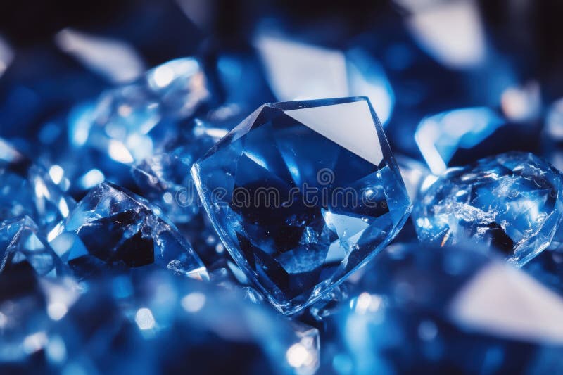 A Detailed Close-up of Sparkling Blue Diamonds Arranged on a Table ...