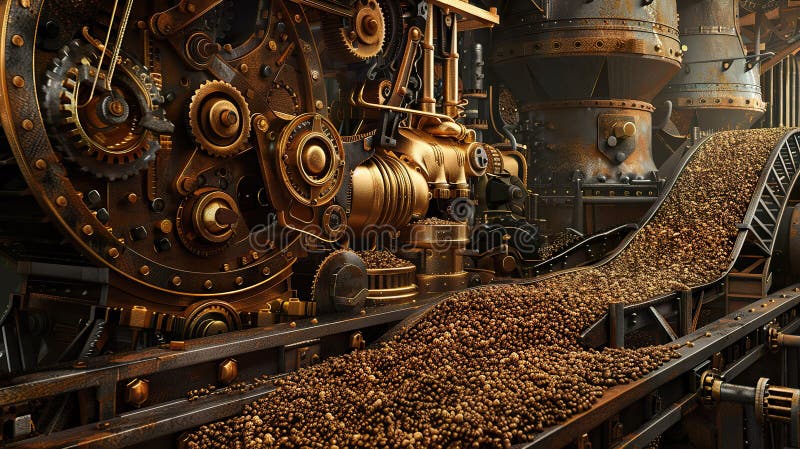 A Steampunk-inspired Machine Processing Wood Pellets, with Gears and ...