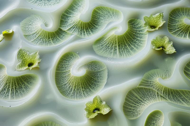 Detailed Close-up of Swirling Algae Patterns Floating Elegantly in Calm ...