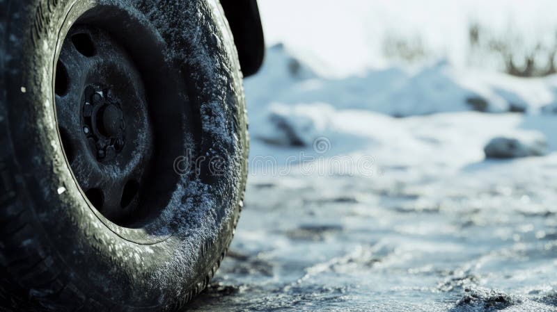 Detailed Close Up of a Tire Imprinted on Snowy Surface Capturing ...