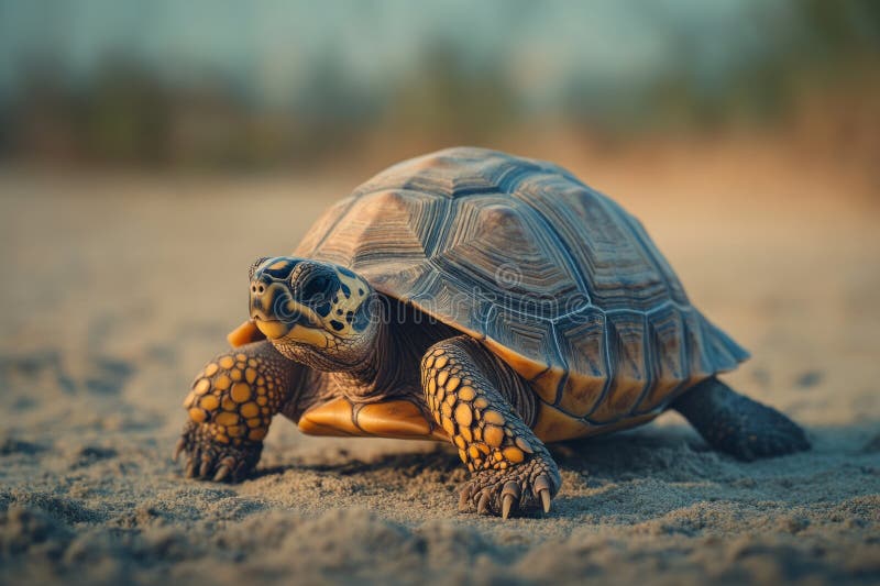 A Detailed Close-up of a Tortoise on a Sandy Surface. the Tortoise ...