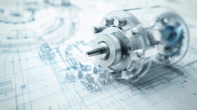 Two Detailed Technical Blueprints on a Wall with Light and Shadows ...