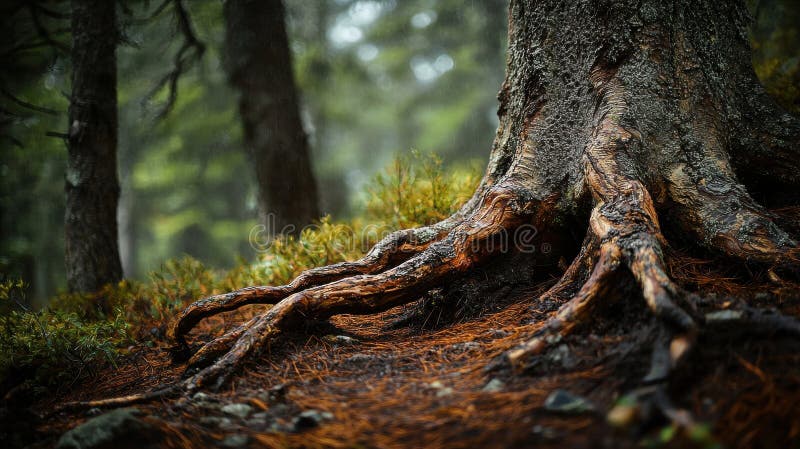 Detailed Close-Up of Tree Roots in a Lush Forest Setting Stock ...