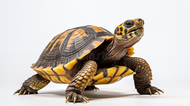 Portrait of a Yellow and Brown Turtle on White Background. Generative ...